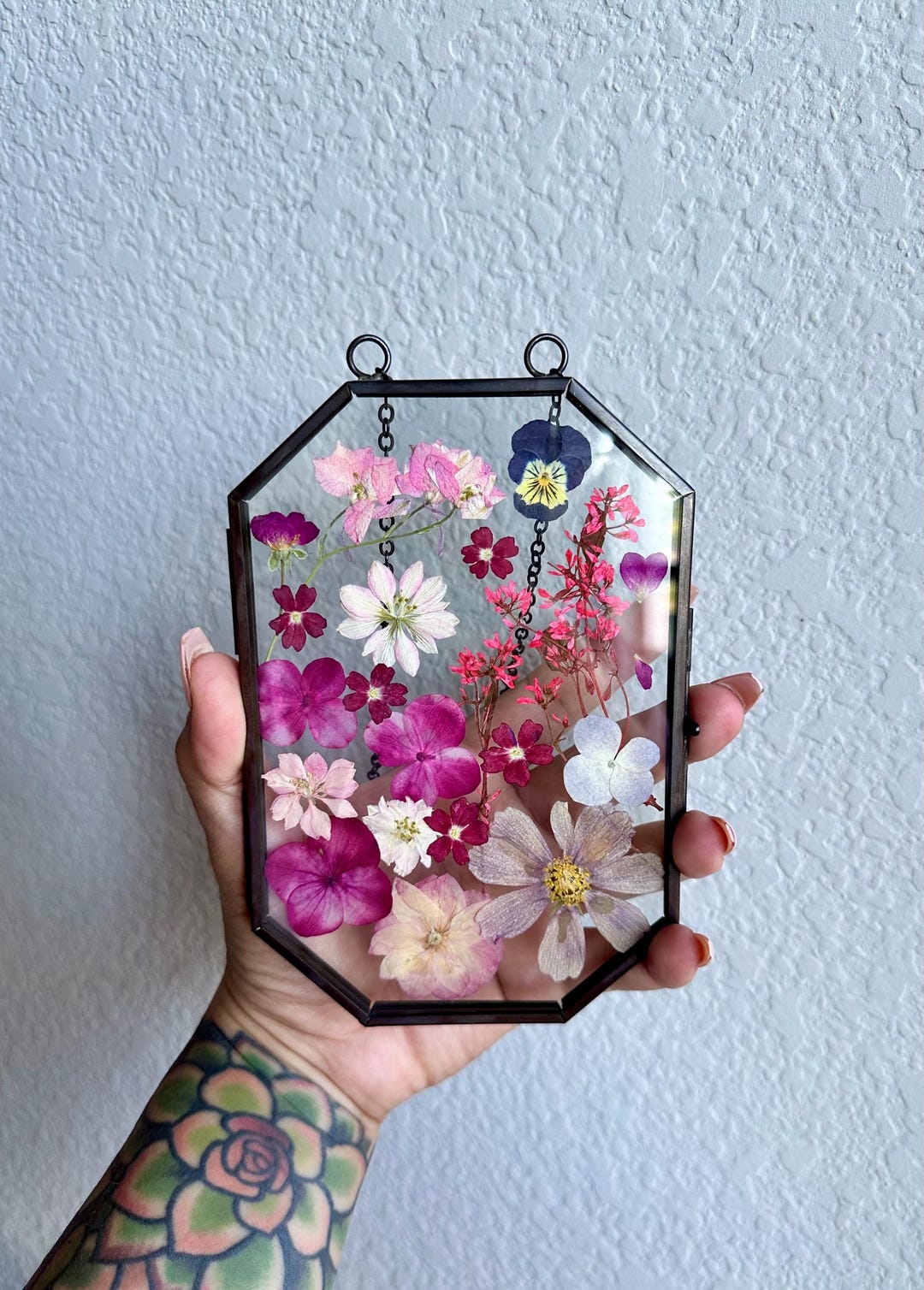 Real Flower in Hanging Glass, Wall and Home Decor, Pressed Glass Frame ...