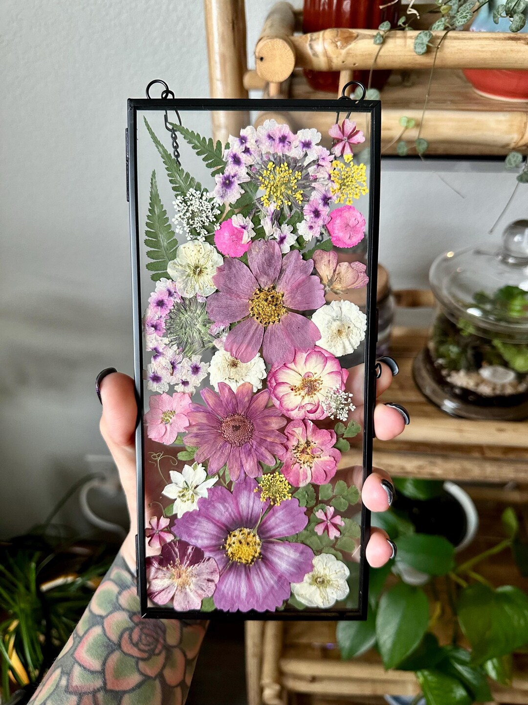 Double Frame, Real Dried Flowers, Real Flowers, Hanging Decor, Wall ...