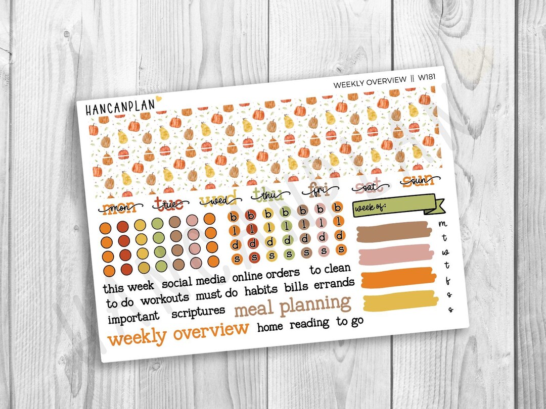 W-181 || Autumn Table | WEEKLY OVERVIEW Add on Stickers - Etsy