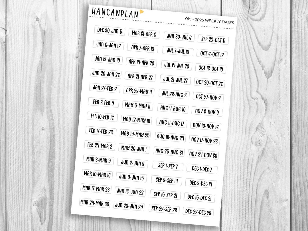 015 - Weekly Date Stickers – Planner Stickers, Black and White, Minimal ...