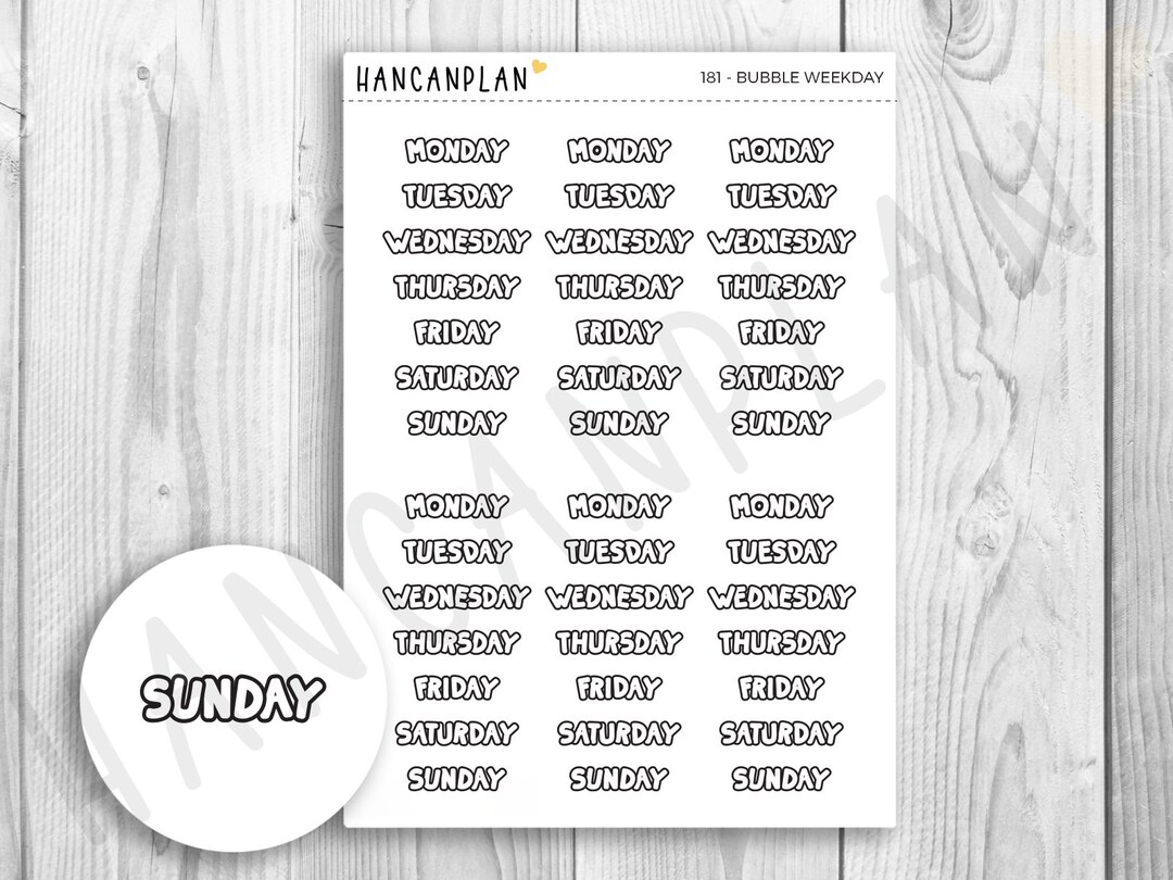 181 - Bubble Weekday Script 2 | Planner Stickers | Handlettered by ...