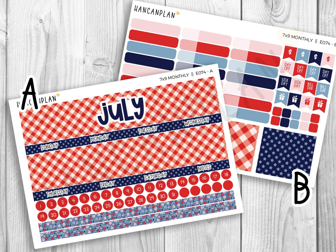 E-074 7x9 JULY MONTHLY AMERICA Planner Kit Erin Condren Kit - Etsy