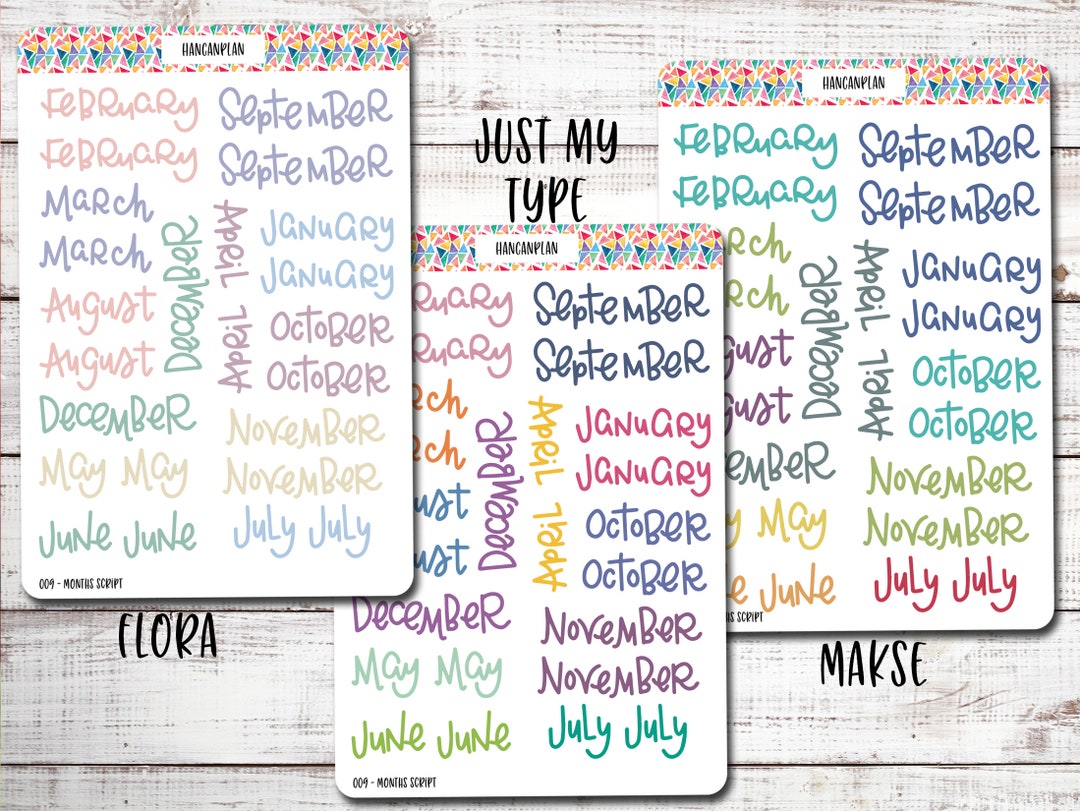 009 Months Script Planner Stickers Hand Lettered by - Etsy