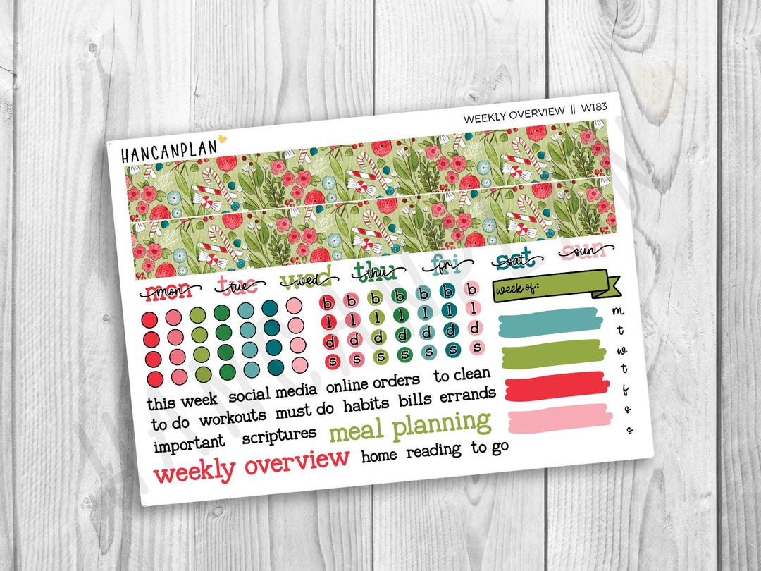 W-183 || Jolly & Bright | WEEKLY OVERVIEW Add on Stickers - Etsy