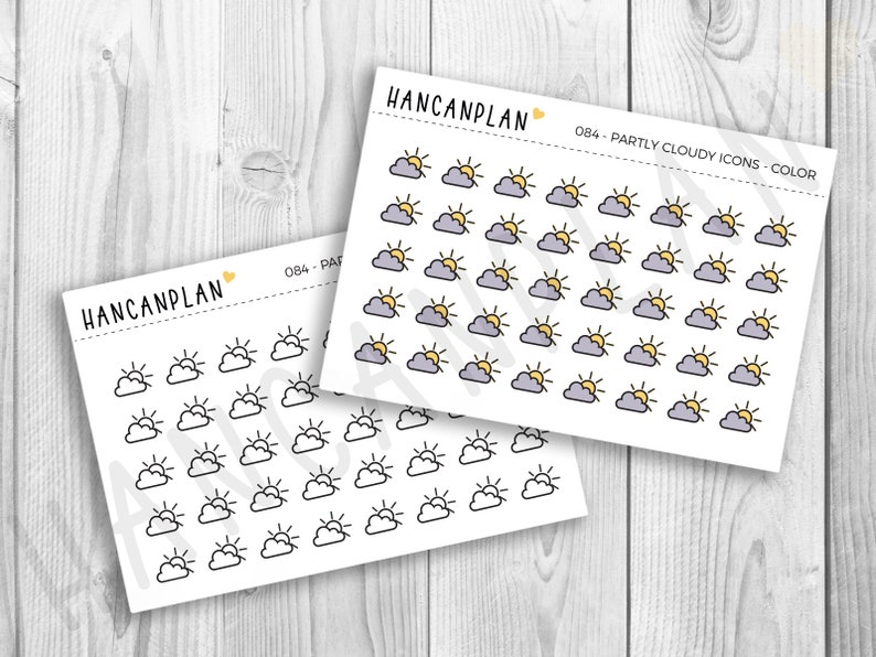 084 PARTLY CLOUDY Weather Icons Planner Stickers by - Etsy