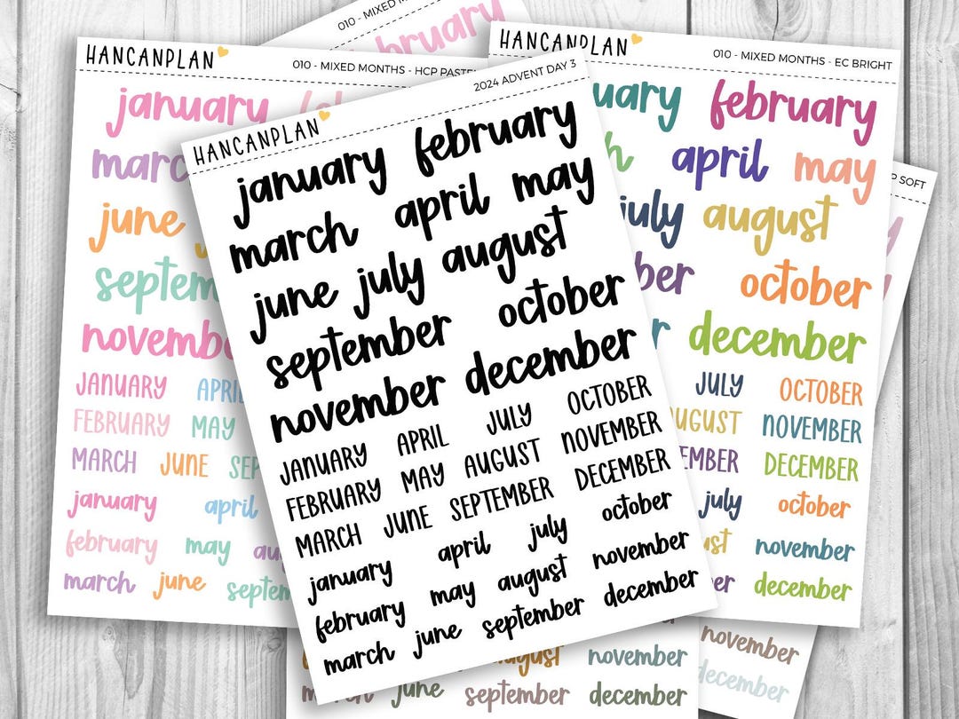 010-T - Transparent Monthly Mixed Scripts | 9 Colorways | Planner ...