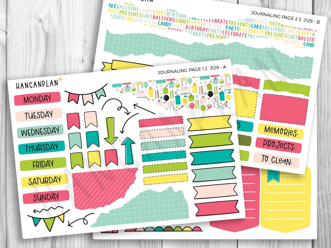 J-129 || Happy Birthday! | JOURNALING Planner Kit - Etsy
