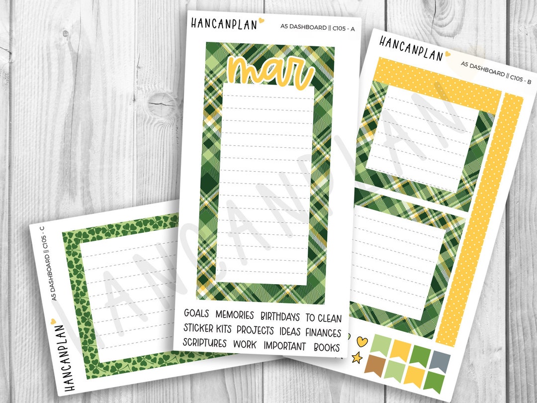 C-105 A5 MARCH DASHBOARD Scripts Kit Lucky Day Erin Condren - Etsy