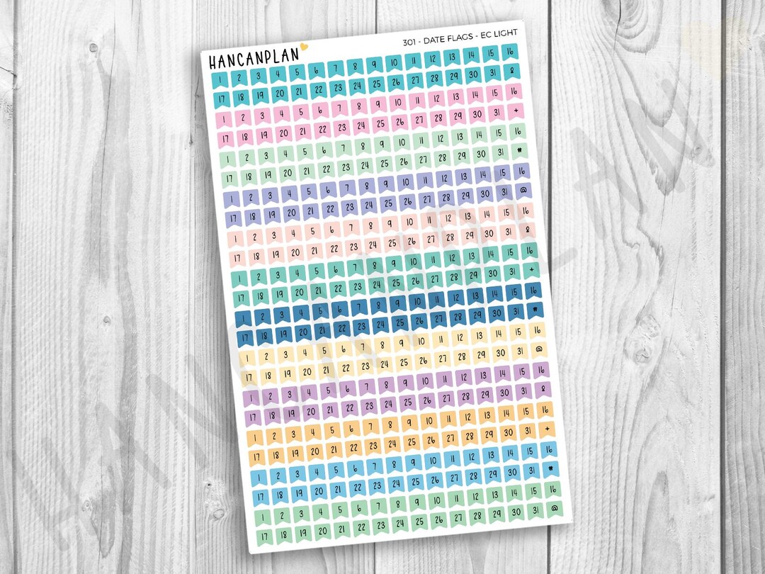 301 - Date Flags | Erin Condren Light | .27" Monthly Flag Stickers - Etsy