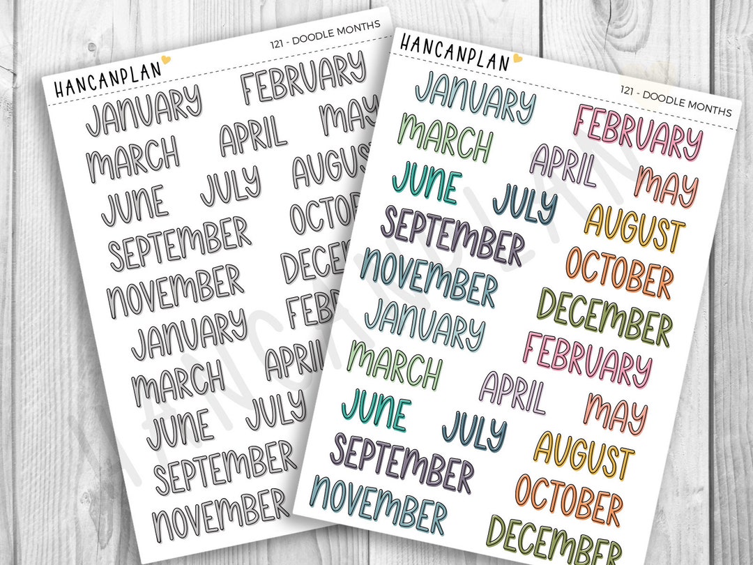 121 - DOODLE MONTHS | Planner Stickers - Etsy
