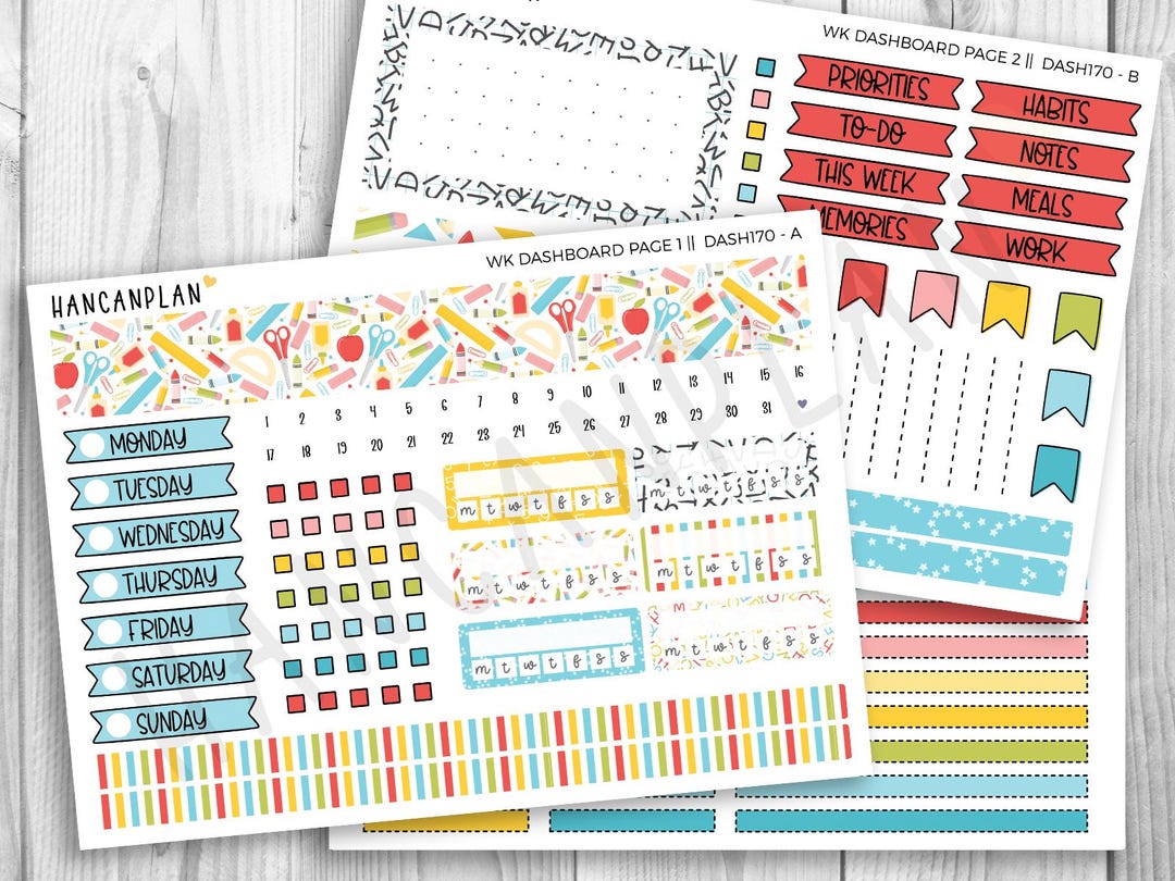DASH-170 || School Daze | Erin Condren Dashboard Weekly Planner Kit – 3 ...