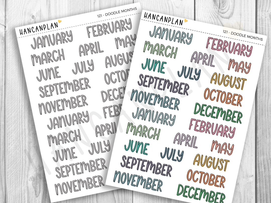 121 - DOODLE MONTHS | Planner Stickers - Etsy