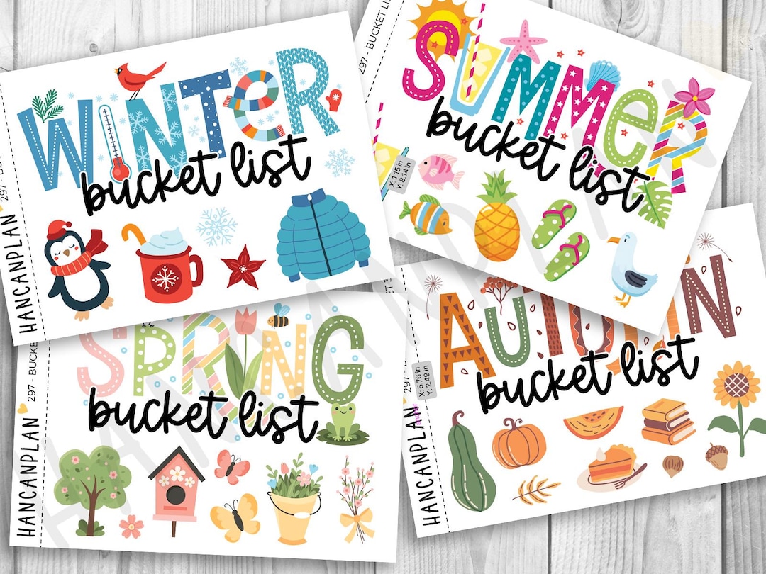 297 - Seasonal Bucket List Set | 4 Half Sheets | Spring, Summer, Fall ...
