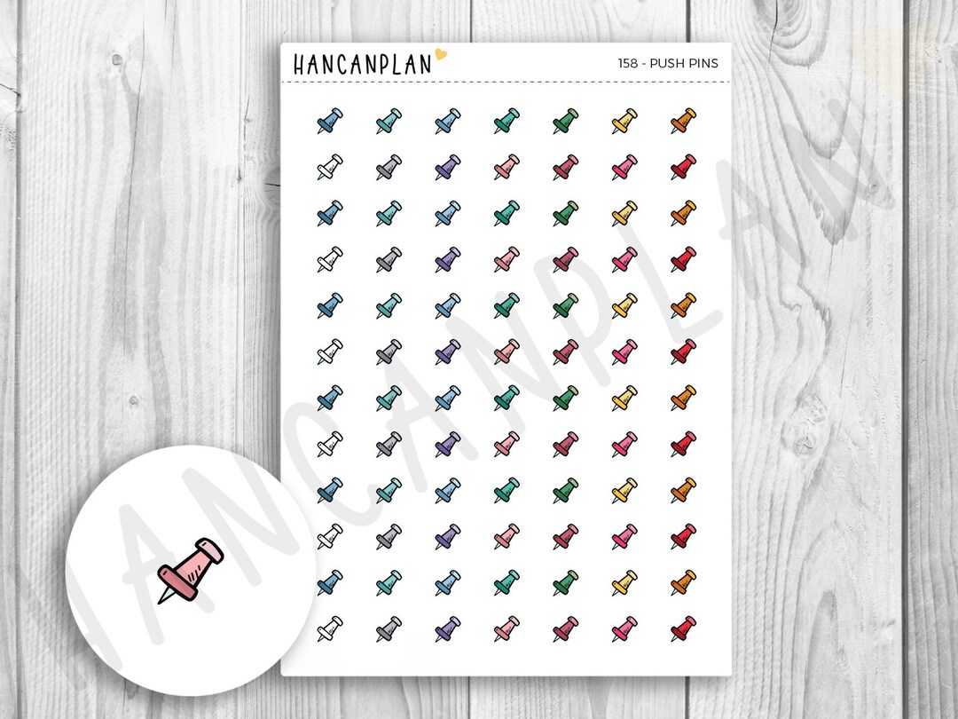 158 - Push Pin Stickers | Planner Stickers | Hand Lettered by ...