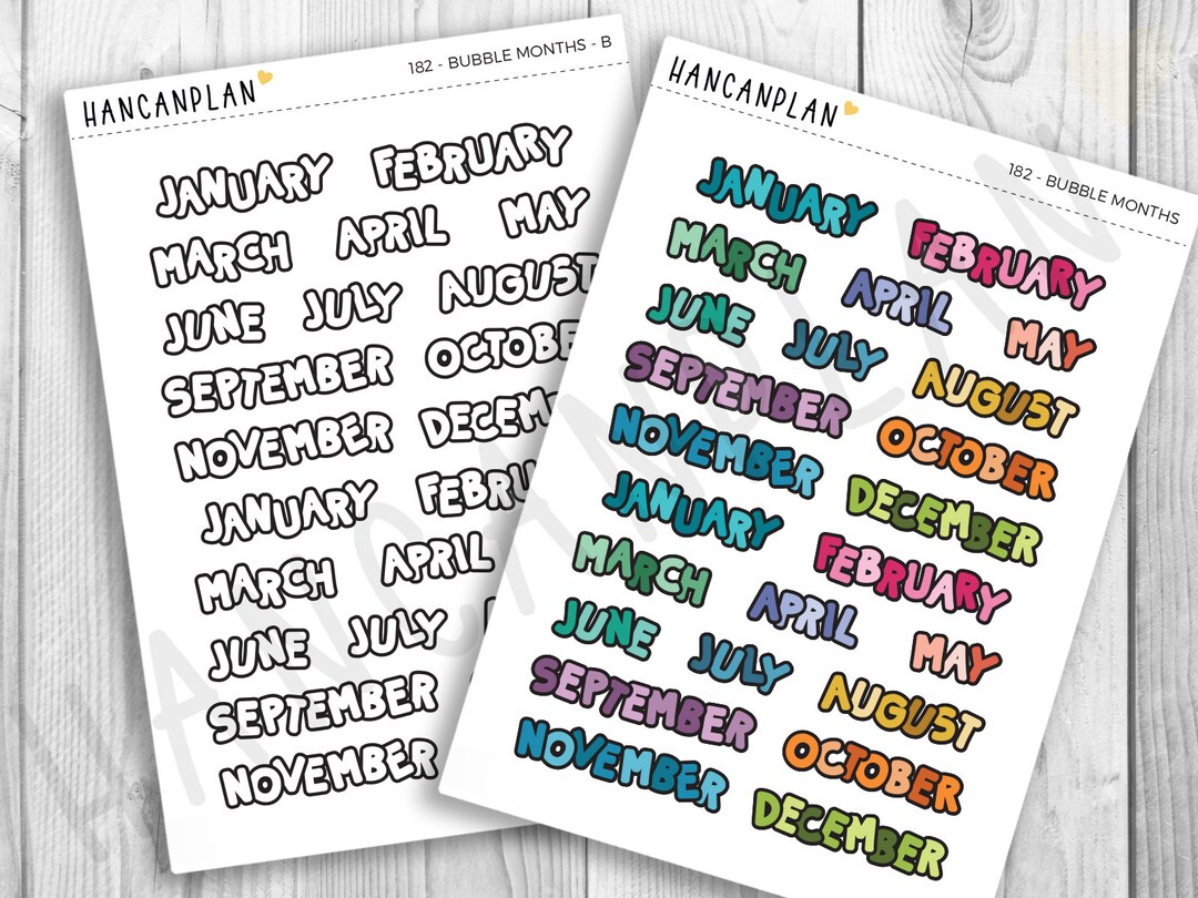 182 Bubble Months Script Planner Stickers Hand Lettered by Hancanplan ...