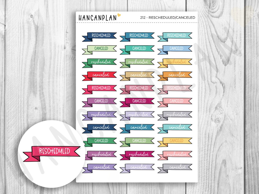 212 - Rescheduled & Canceled Script | Planner Stickers | Handlettered ...
