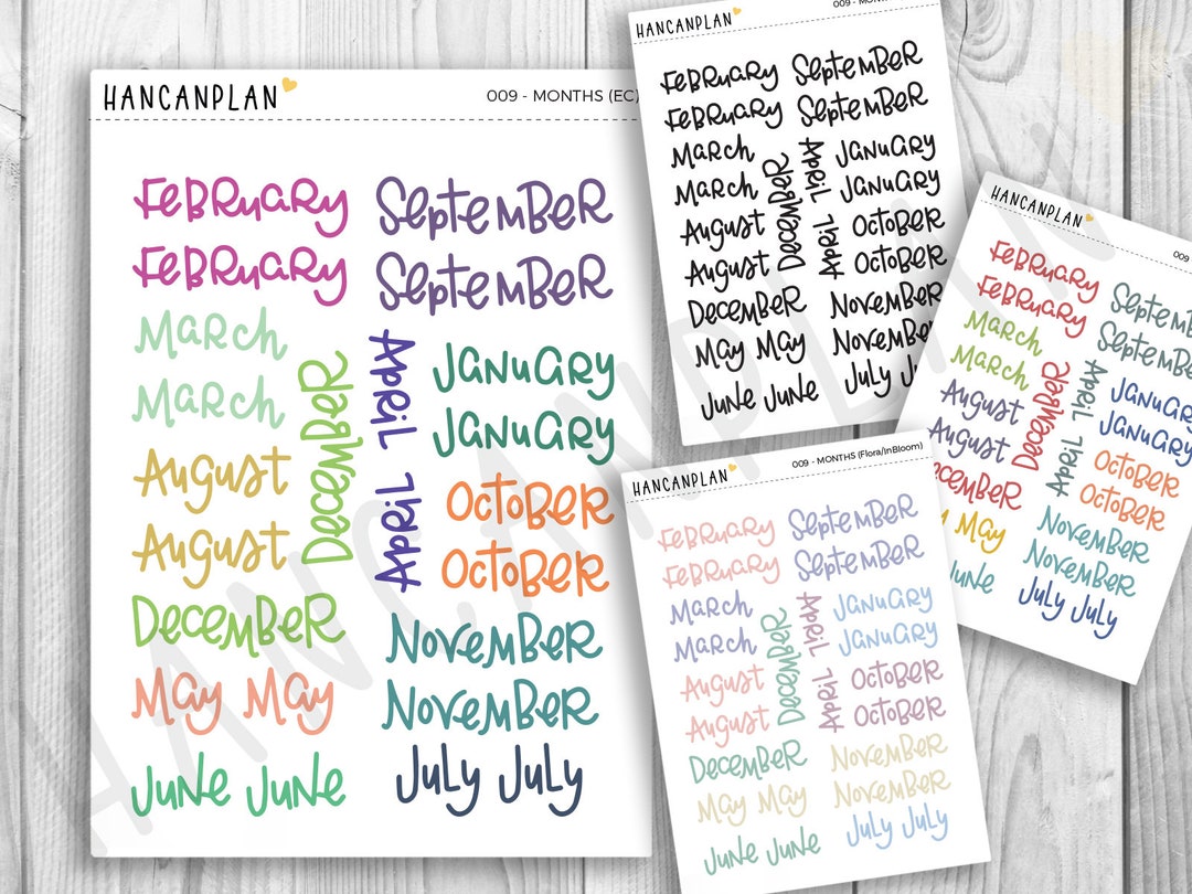 009 Months Script Planner Stickers Hand Lettered by Hancanplan - Etsy