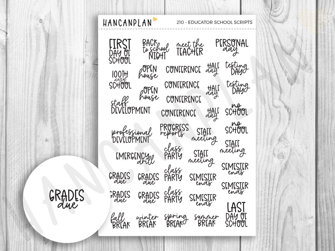 210 - Educator School Scripts | Planner Stickers | Handlettered by ...