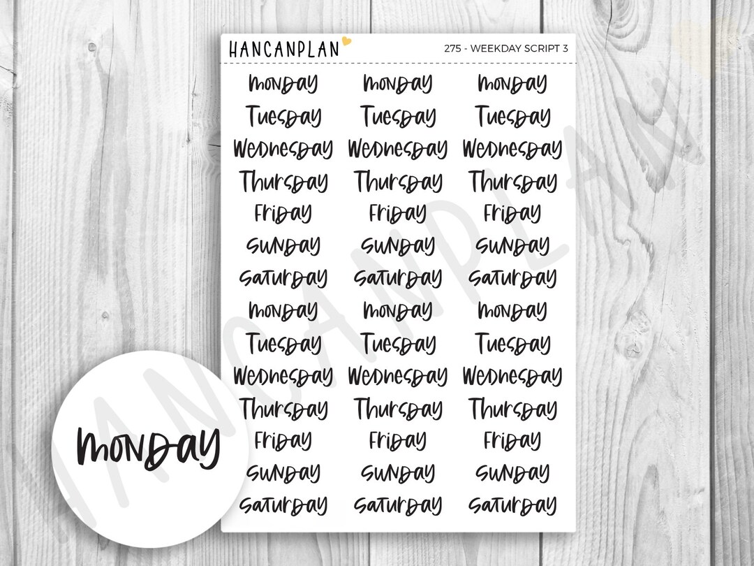 275 - Weekday Script 3 | Planner Stickers | Handlettered by Hancanplan ...