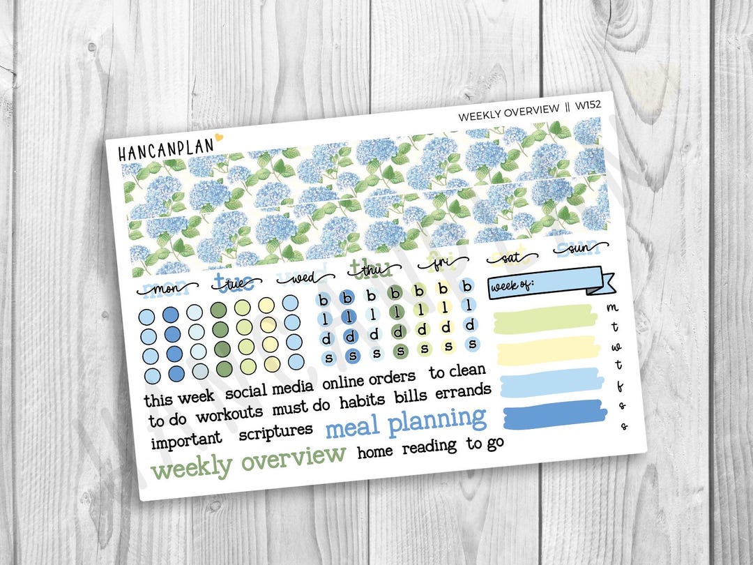W-152 || Hydrangea | WEEKLY OVERVIEW Stickers - Etsy