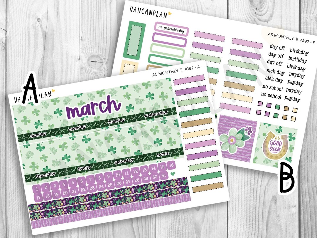 A-192 || A5 March Monthly | Lucky Charm | Planner Kit - Etsy