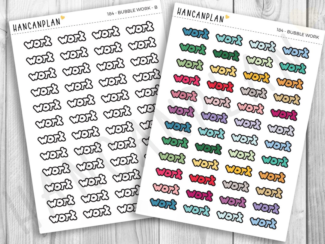 184 - Bubble WORK Script | Planner Stickers | Hand Lettered by ...