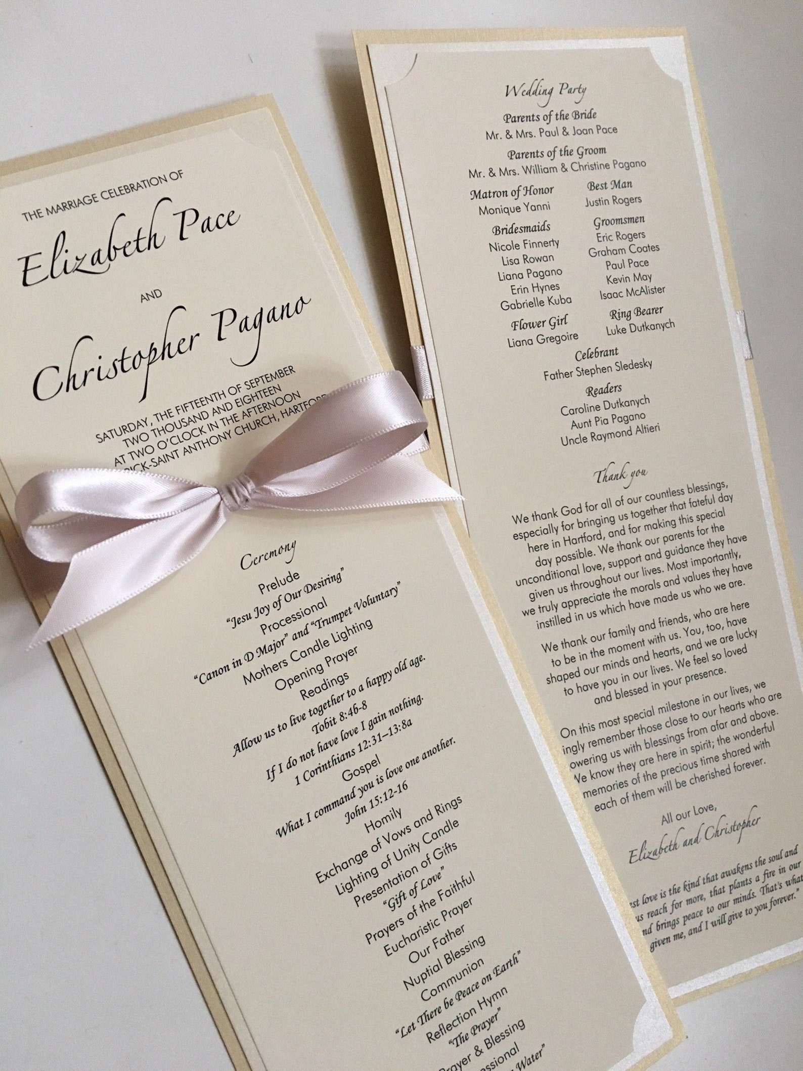 Wedding Ceremony Program Double Sided With Ribbon Bow | Etsy