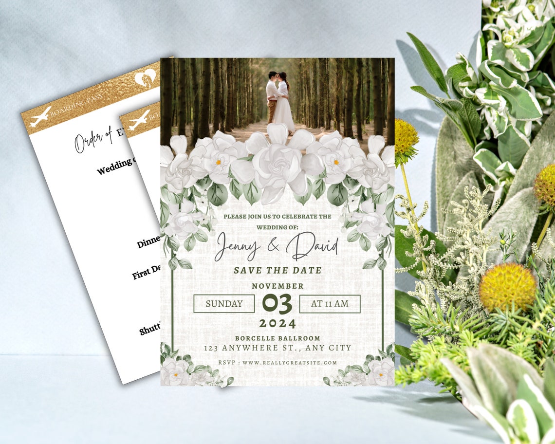 White and Gold Simple Floral Wedding Invitation, Personalized Animated ...