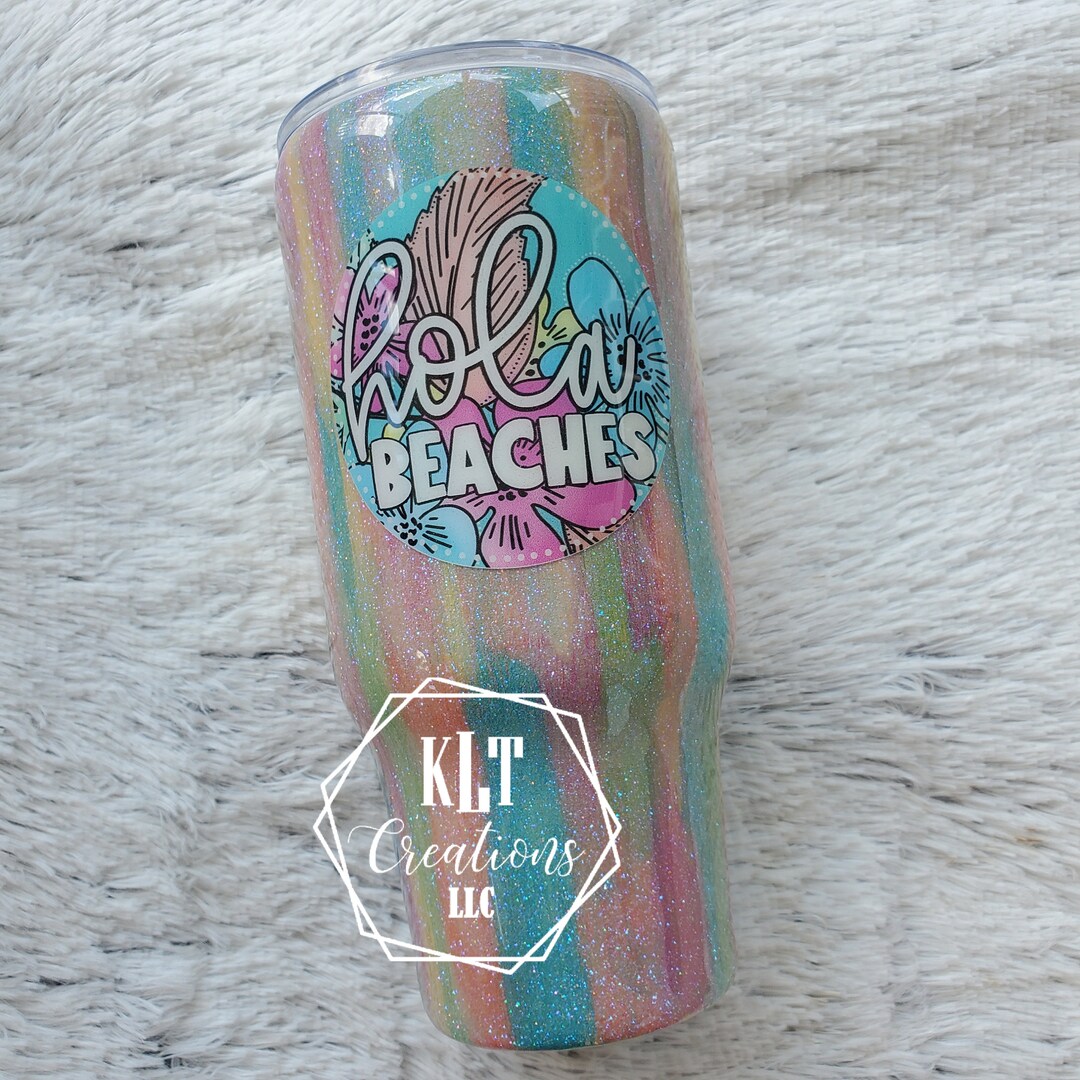 32 Oz Hola Beaches Brushstroke Glitter Tumbler - Etsy