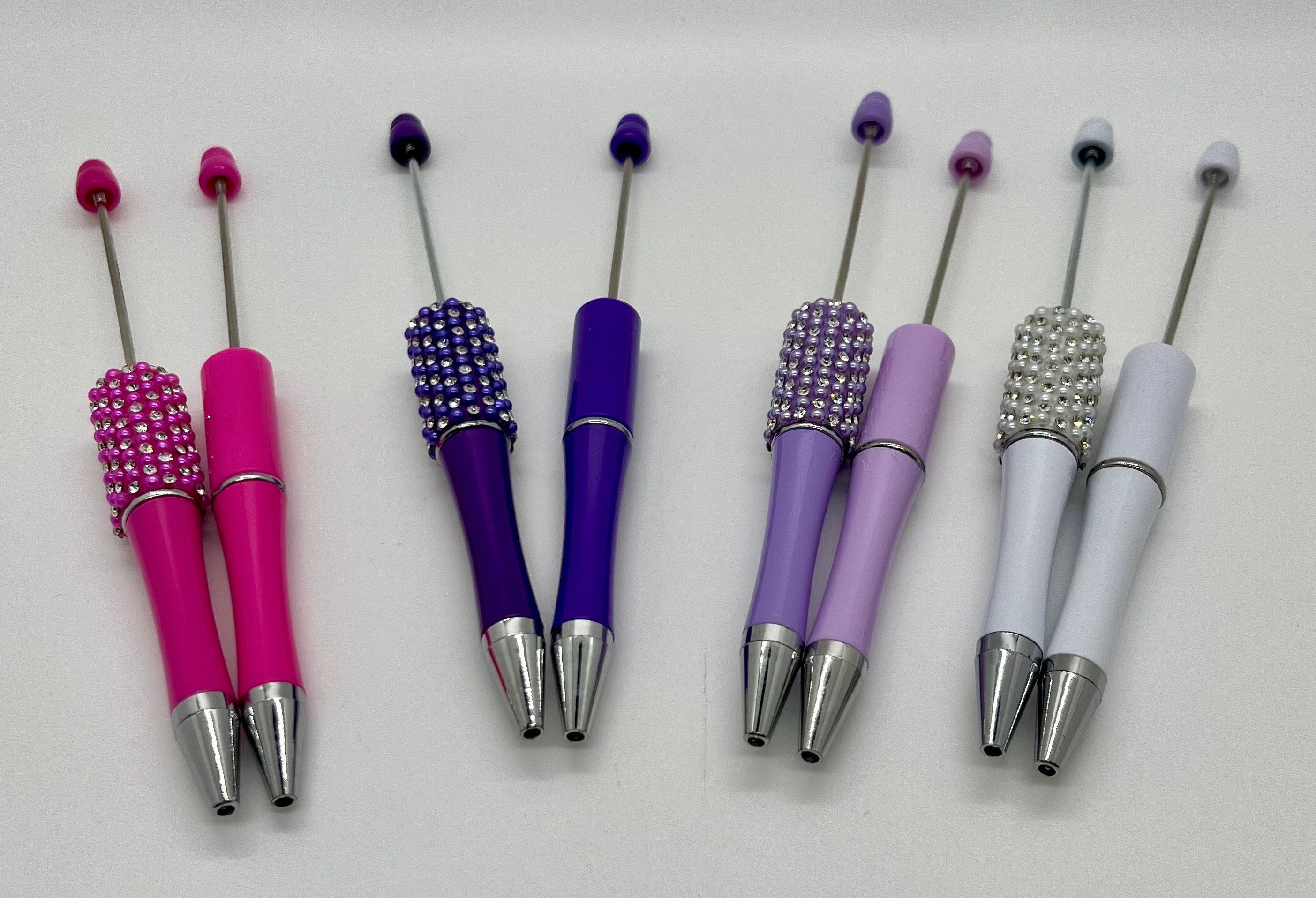 Pink, Purple and White Beadable Pen Bundle With Refills, Glamour Bling ...