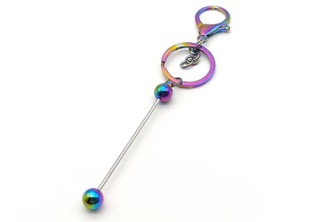 Rainbow Swirl Keychain Clasp With Bar, Gradiant Beadable Split Keyring ...