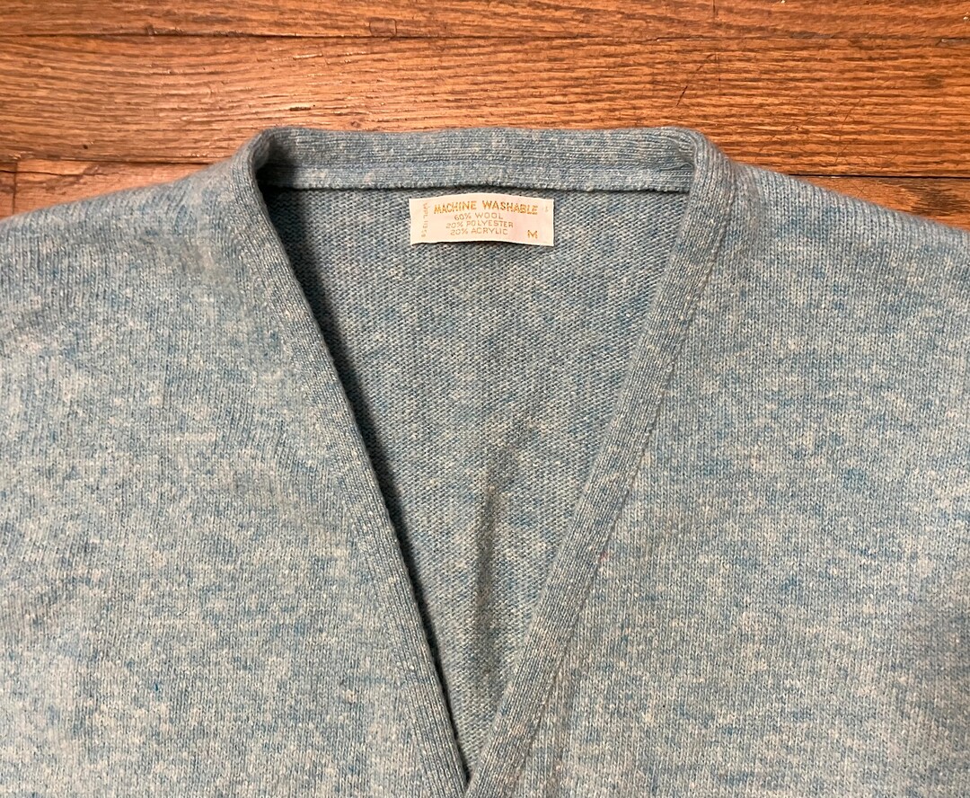 Vintage 60s/70s Light Baby Blue Wool Blend Button Cardigan M, Medium ...