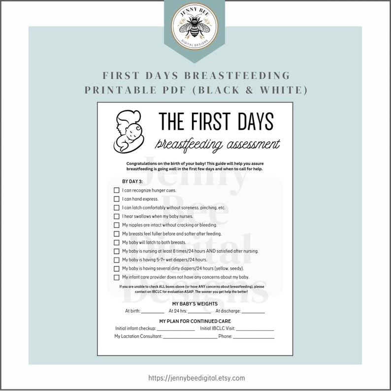 Handout: First Days Breastfeeding Assessment B/W - Etsy