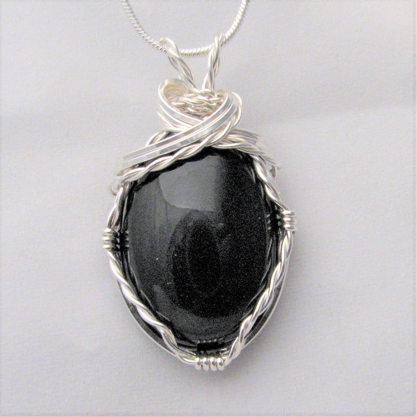 Handmade Solid Sterling Silver Wire Wrap Black Onyx Pendant Great Gift Idea