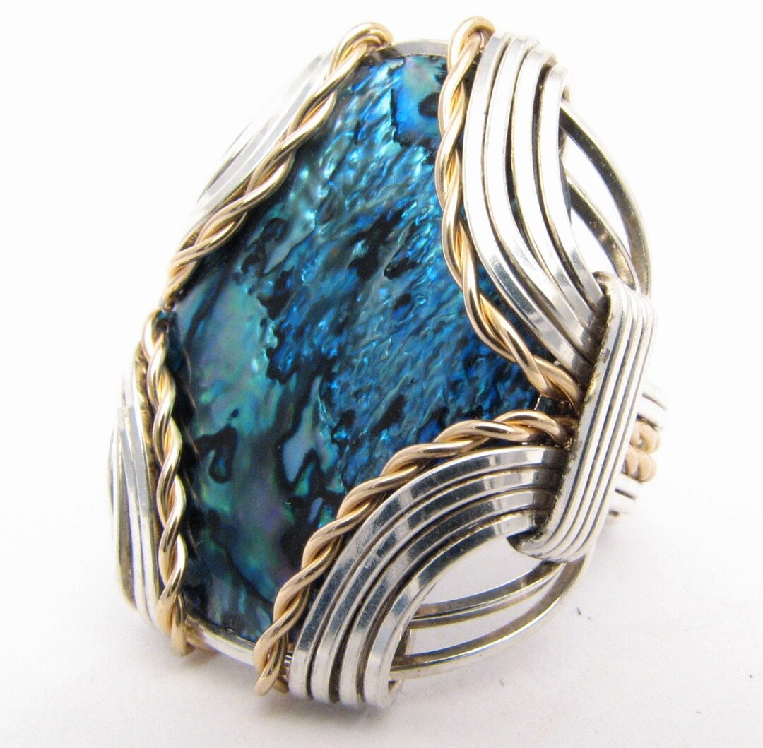 Handmade Abalone Wire Wrap Two Tone Sterling Silver/14kt Gold Abalone ...