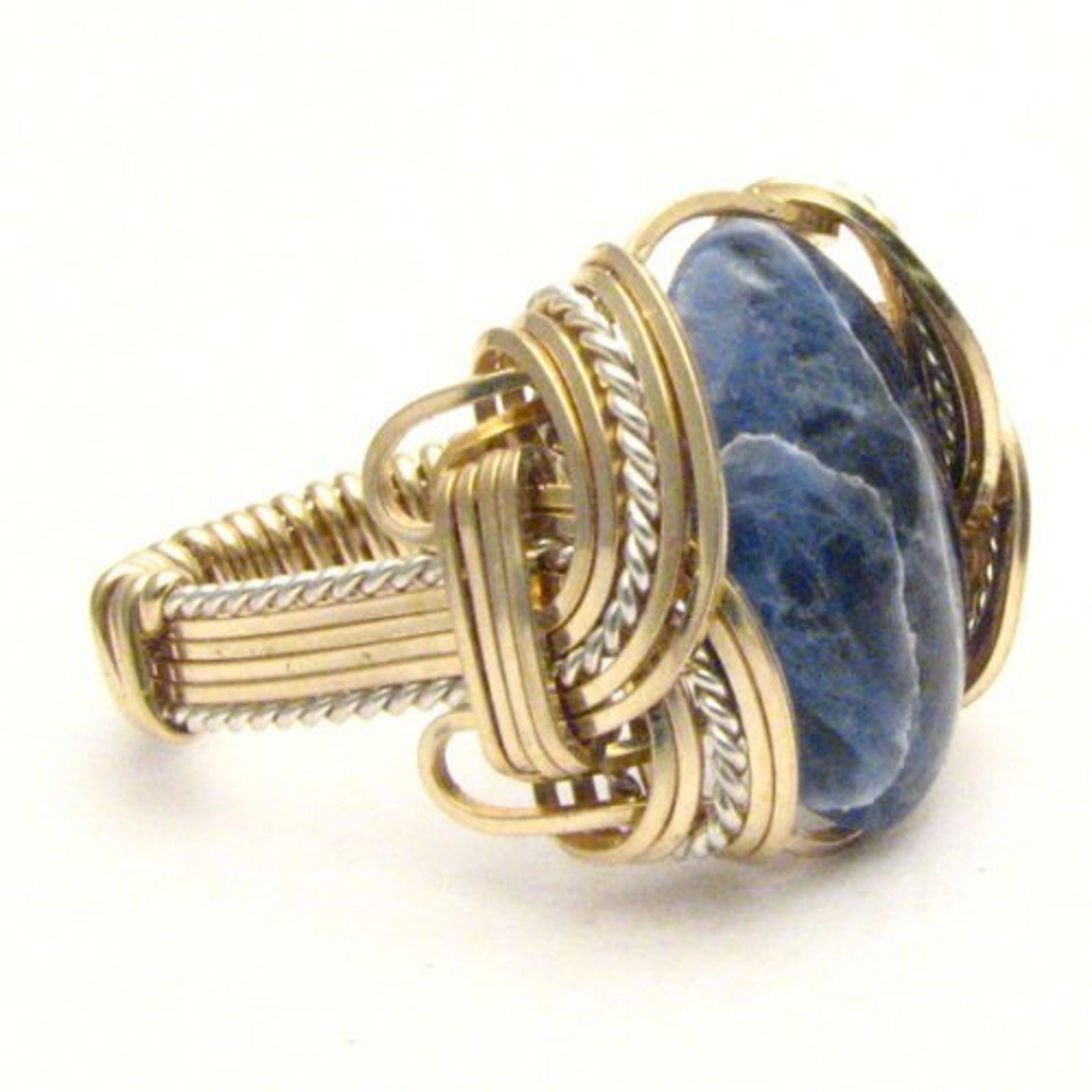 Handmade Wire Wrap Two Tone Sterling Silver/14kt Gold Blue Sodalite ...