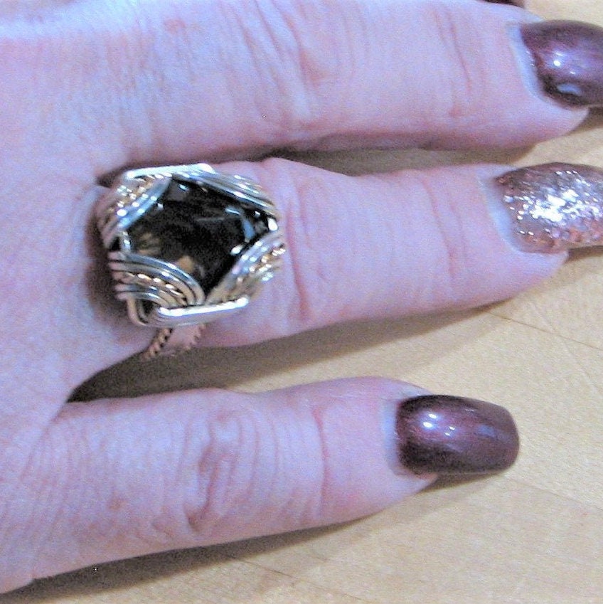 Vintage Wire Wrap Two Tone Sterling Silver/14kt Gold Filled Smoky ...