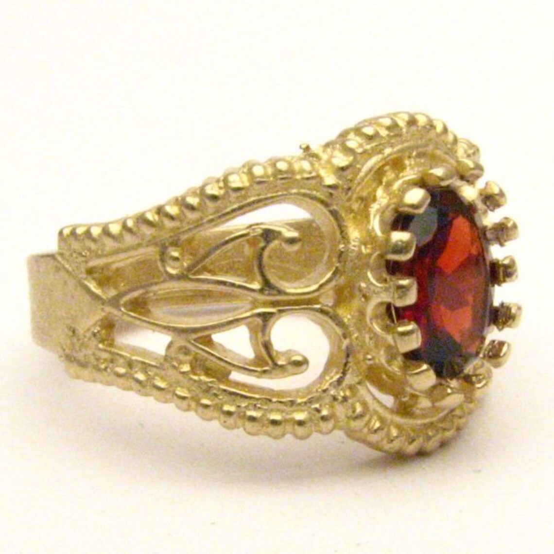 Handmade 14kt Gold Filigree Crown Ring Garnet Gemstone Ring - Etsy