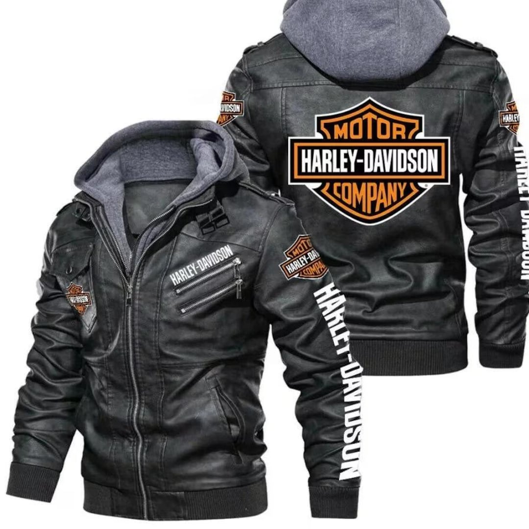 Harley Davidson Men’s Black Hooded Motorcycle Replica Leather Jacket ...