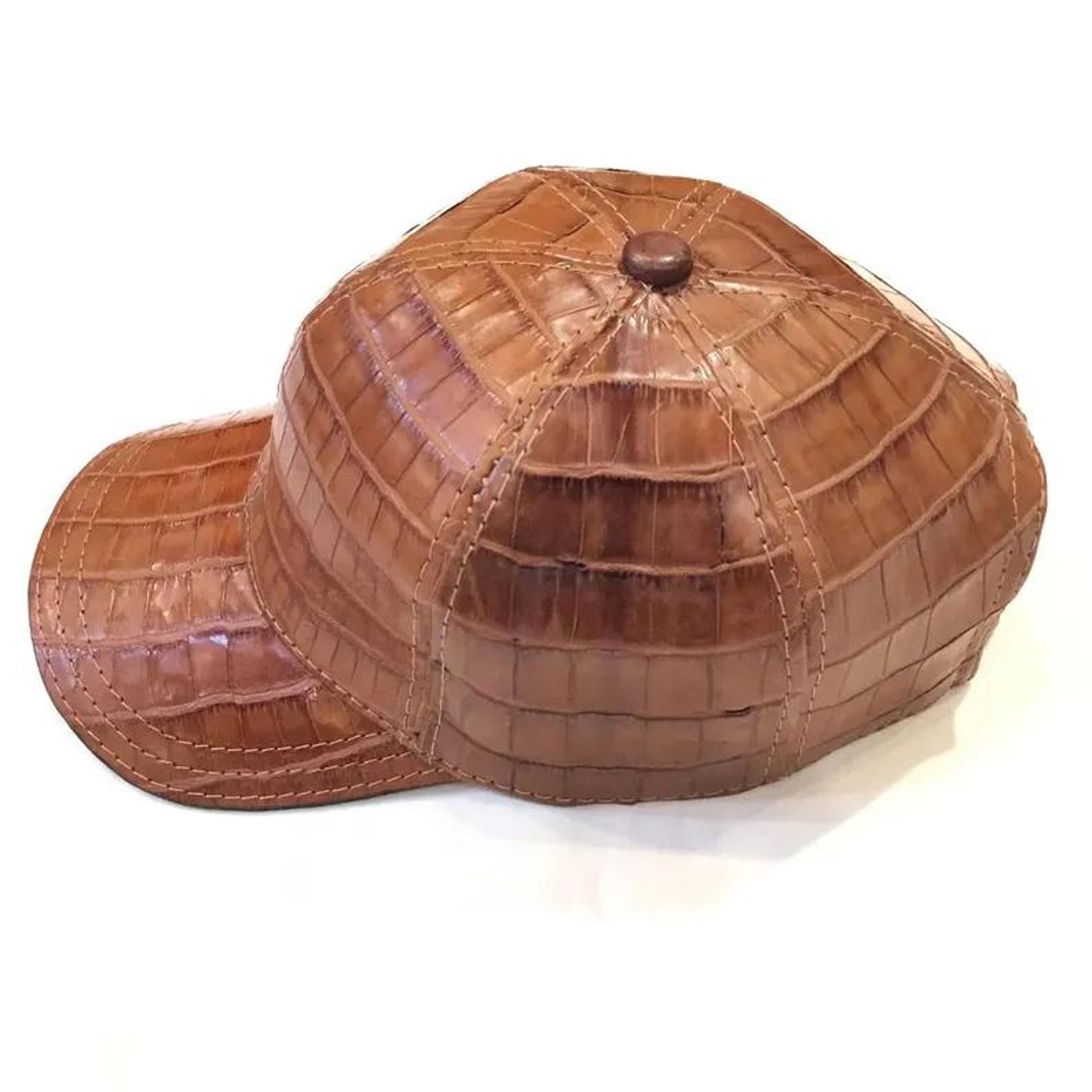 Handmade Embossed Crocodile Leather Baseball Cap | Brown Adjustable ...