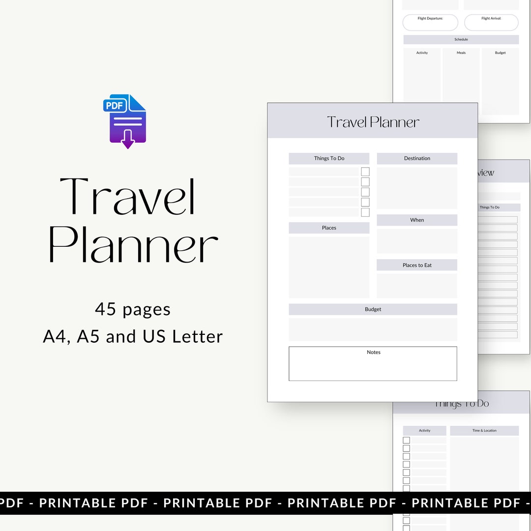 Travel Planner and Journal Printable PDF Travel Itinerary Travel ...