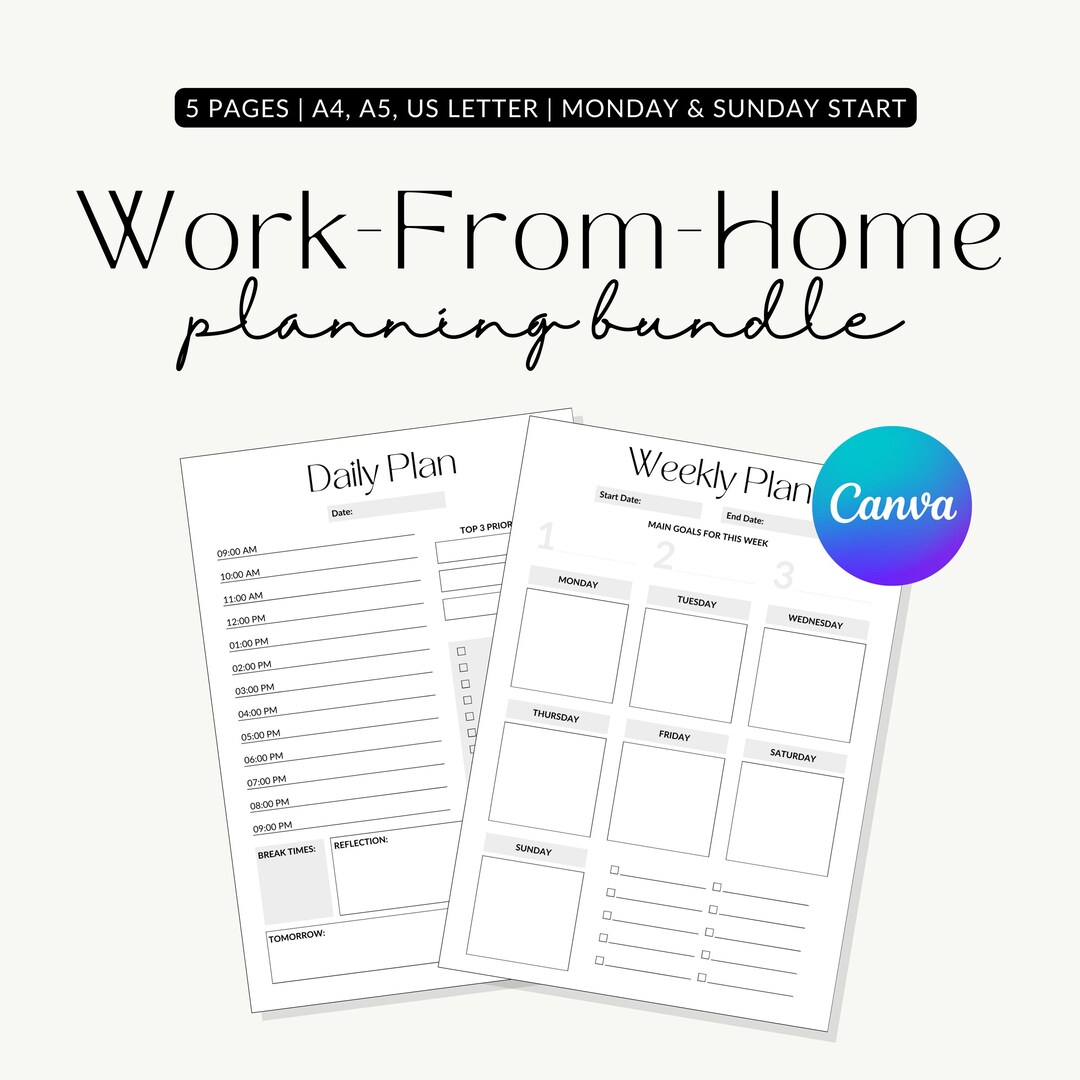 Printable Work-from-home Planning Canva Template Daily Weekly Monthly ...