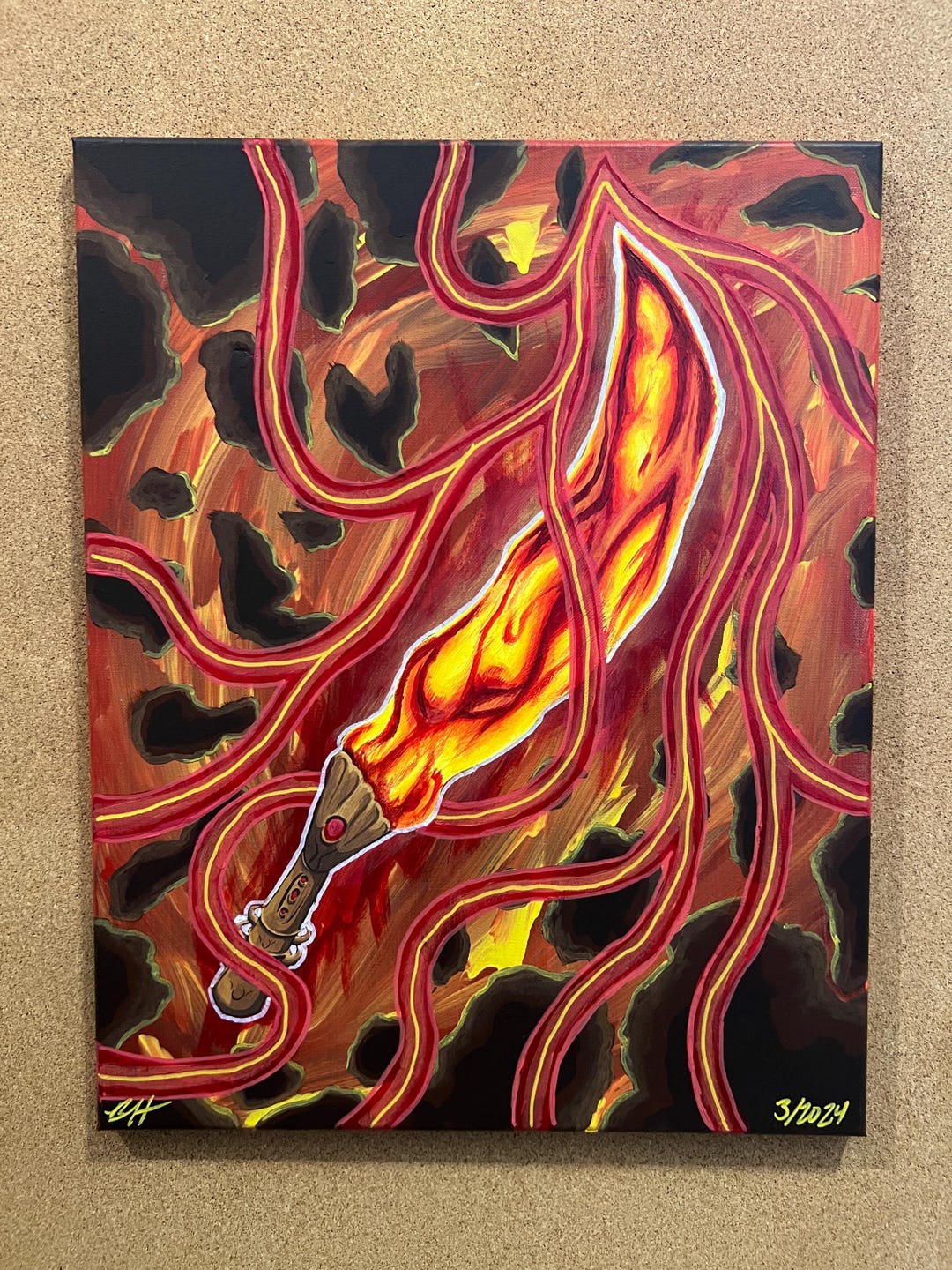 Magma Blade Curved Sword ORIGINAL PAINTING Elden Ring Medieval Weapon ...