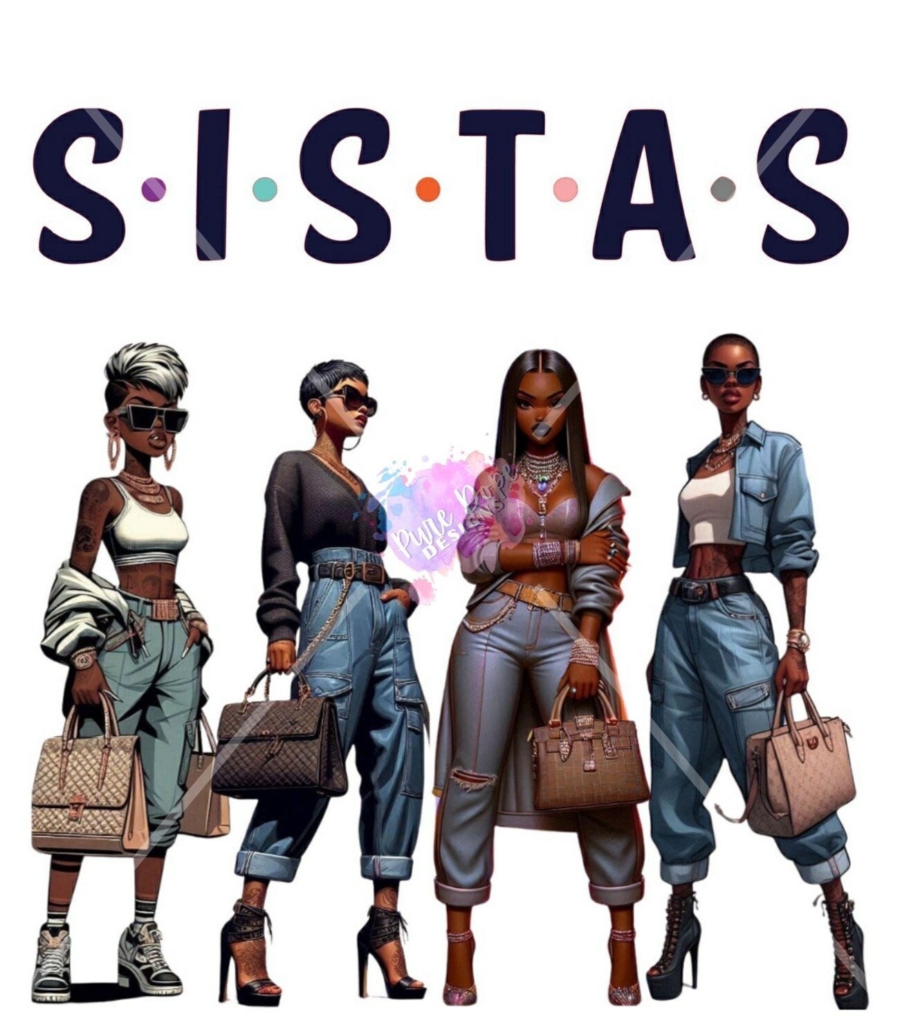 Sistas African American Woman Melanin Skin Afro Queens Girl Group ...