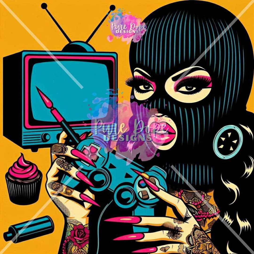 Melanin Black Woman Wearing Ski Mask With Long Nails Girl Gamer Gaming ...