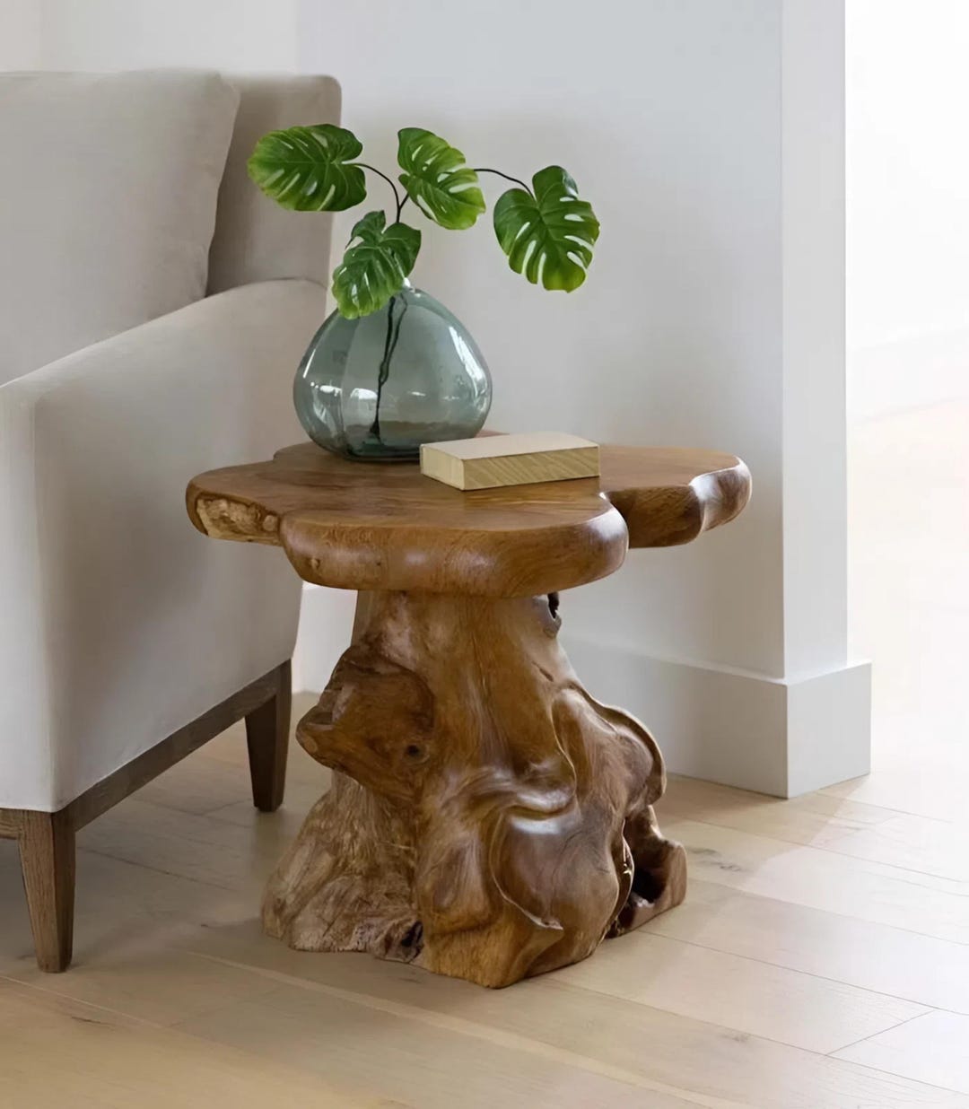 Handcrafted Teak Root Side Table – Natural Solid Wood Stool, Rustic ...