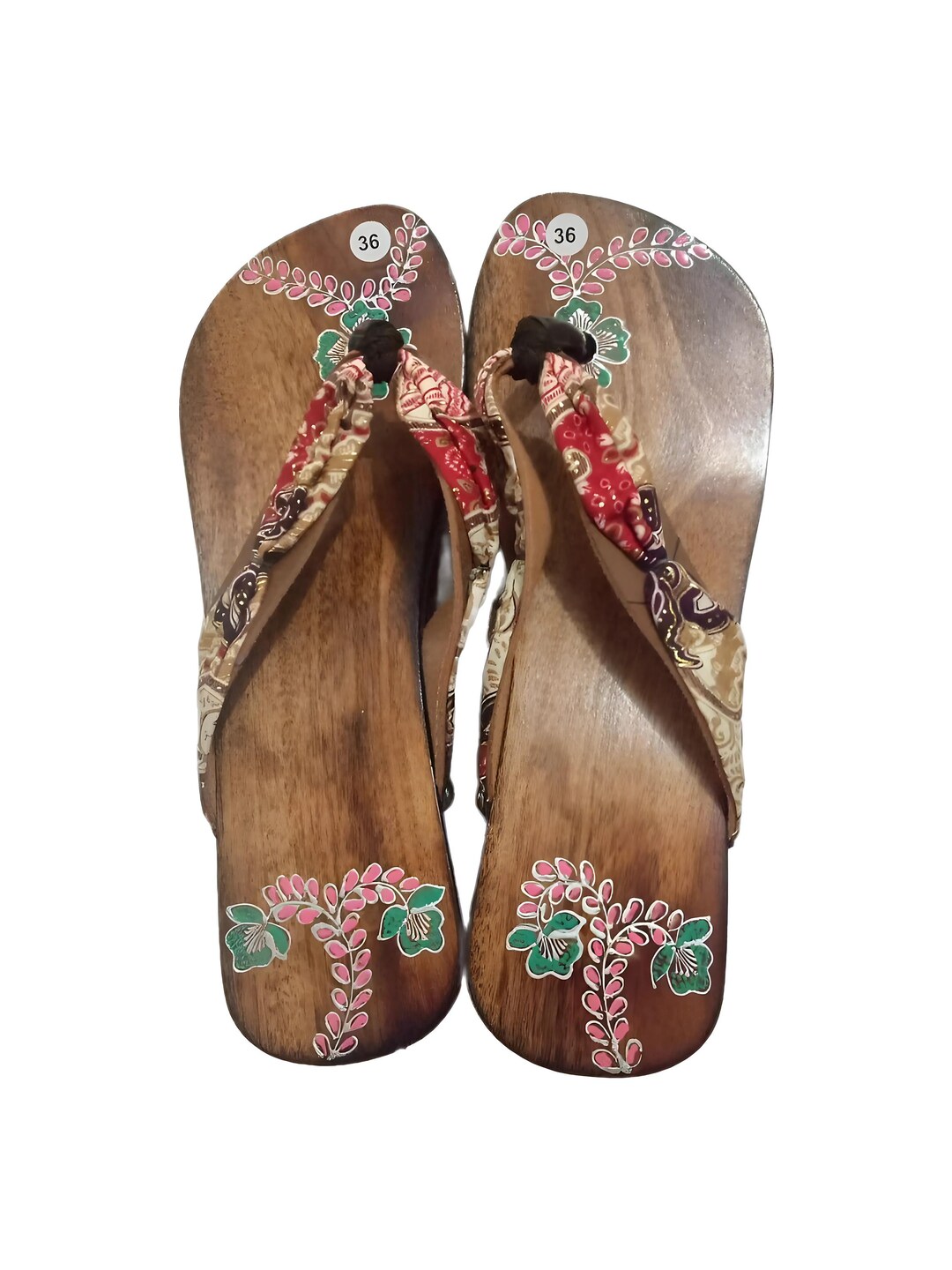 Handmade Mahogany Wooden Sandals With Batik Straps, Traditional ...