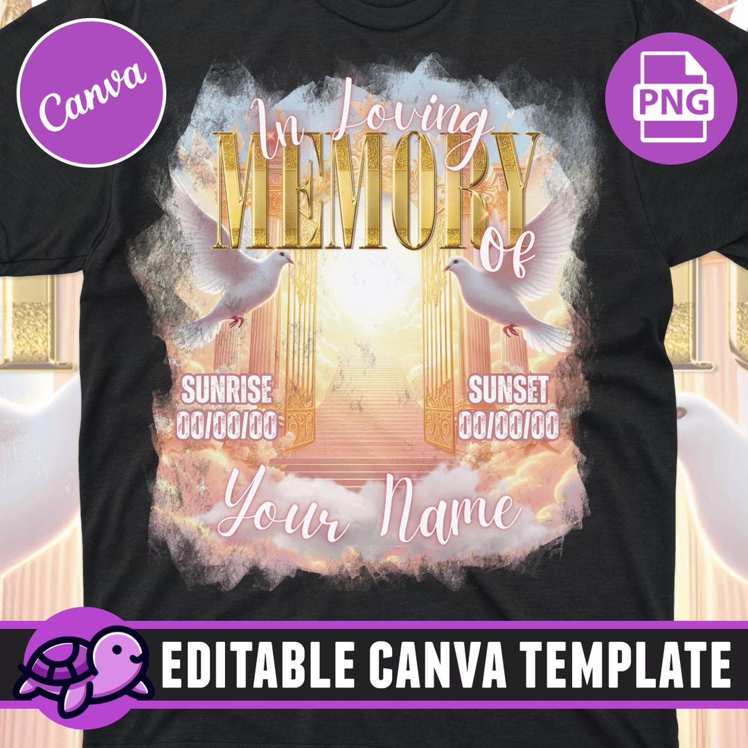 Beige and Gold in Loving Memory Shirt Canva Template, Distressed Design ...