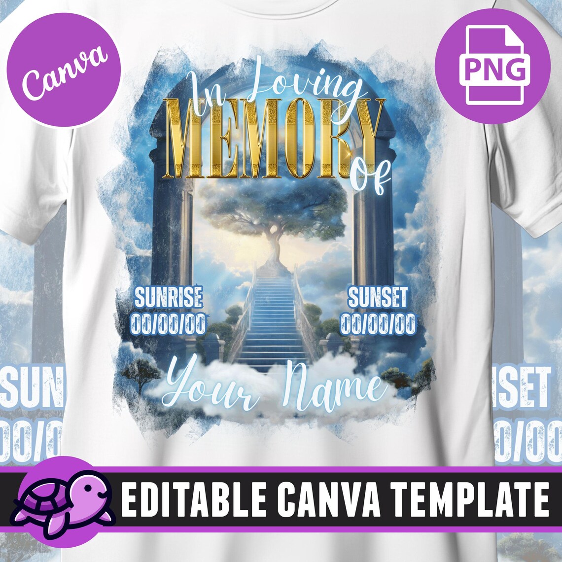 Heaven Tree Blue in Loving Memory Shirt Canva Template, Distressed ...