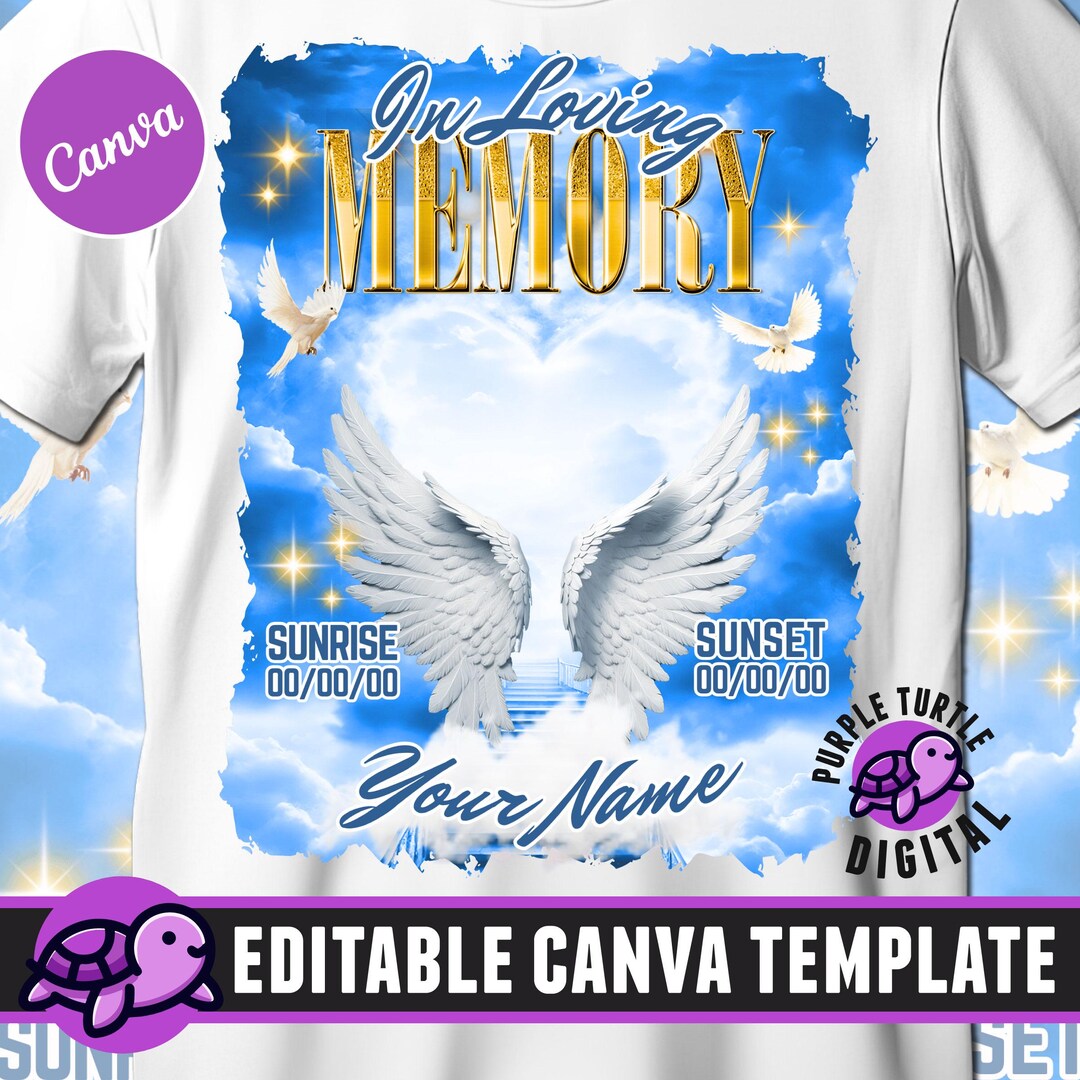 Blue&white in Loving Memory Editable Canva Template, Memorial Shirt PNG ...